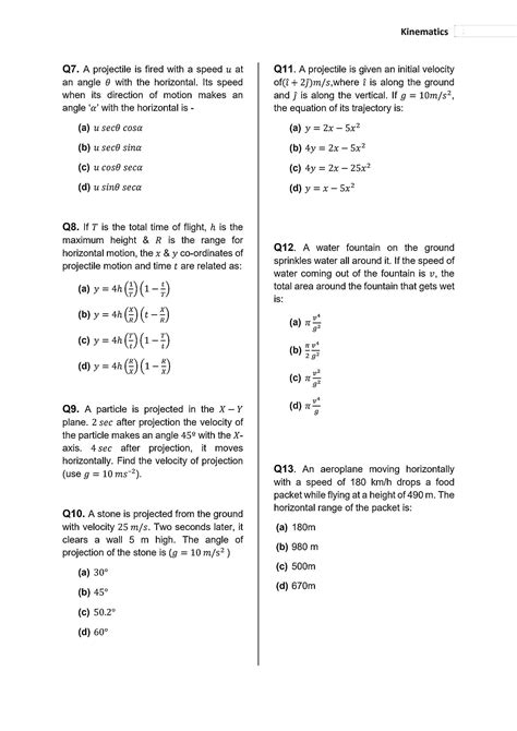 SOLUTION Physics Kinematics Projectile Motion Practice Sheet Studypool