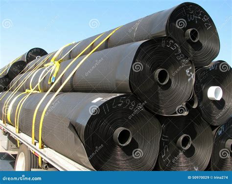 Load Of Black Insulation Rubber Material Rolls Stock Image Image Of