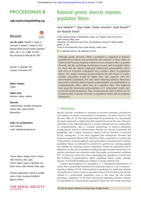 Pdf Balanced Genetic Diversity Improves Population Fitness