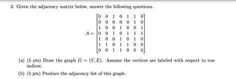 Solved Given The Adjacency Matrix Below Answer The Chegg