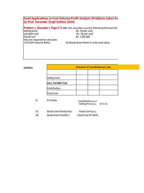 Excel Application In Cost Volume Profit Analysis Final Pdf Profit Economics Financial