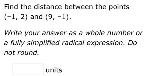 solved find the distance between the points 1 2 and 9 1 write
