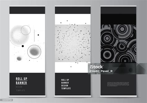 수직 전단지 플래그 디자인 템플릿 배너 스탠드 광고용 모형 템플릿의 벡터 레이아웃 추상 기술 블랙 컬러 과학 배경 디지털 데이터