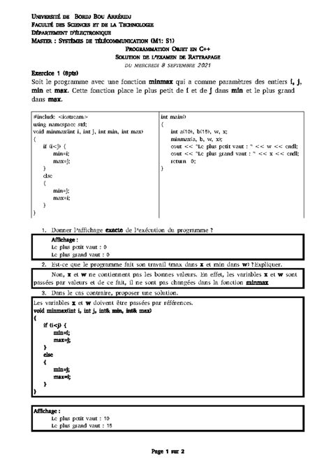 Solution Examen 2 Programmation Orientée Objet En C UniversitÉ De