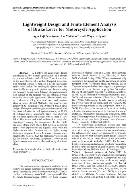 Pdf Lightweight Design And Finite Element Analysis Of Brake Lever For Pdf Lightweight Design And Finite Element Analysis Of Brake Lever For