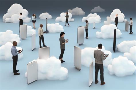 Premium Photo Cloud Networking With People Files Dropping Through