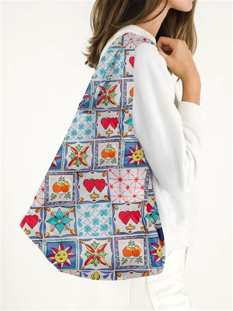 바쿠백 휴대용 장바구니 접이식 시장가방 Sunshine Tiles 감도 깊은 취향 셀렉트샵 29cm