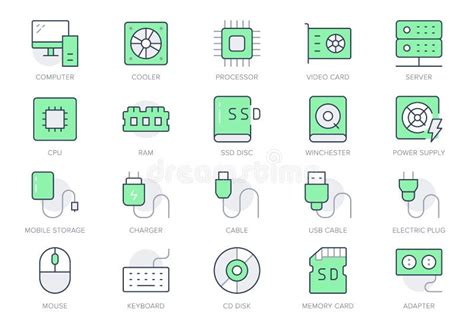 Electric Component Simple Line Icons Vector Illustration With Minimal Icon Chip Computer