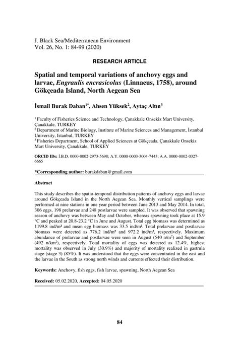 Pdf Spatial And Temporal Variations Of Anchovy Eggs And Larvae