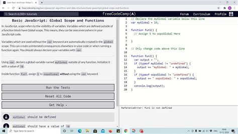 Lesson 49 Global Space And Function Freecodecamp Lessons Youtube