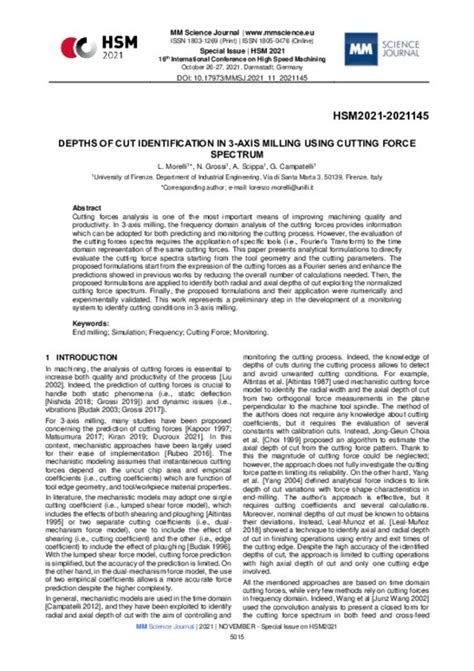 Depths Of Cut Identification In 3 Axis Milling Using Cutting Force Spectrum Mm Science Journal