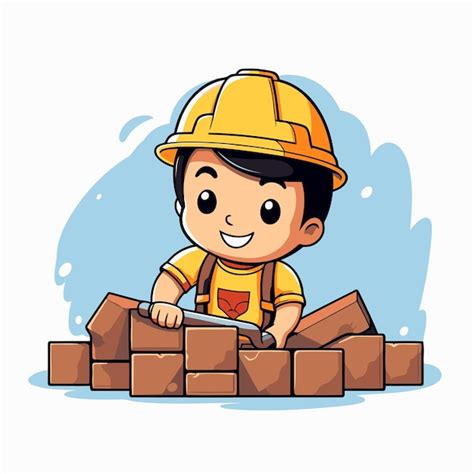 Constructor lindo con pared de ladrillo sobre fondo blanco ilustración vectorial de diseño