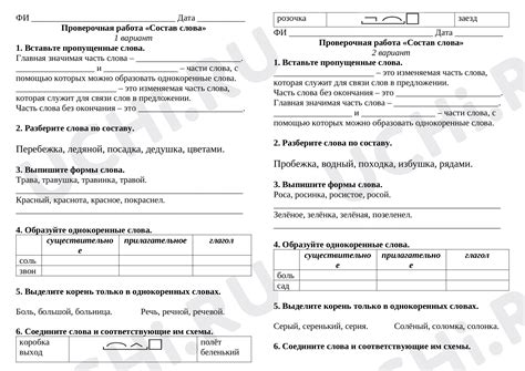 🖍 Проверочная работа №10 по теме “Проверочная работа по русскому языку по теме Состав слова