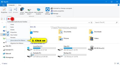 Show Quick Access Toolbar Above Or Below File Explorer Ribbon Tutorials