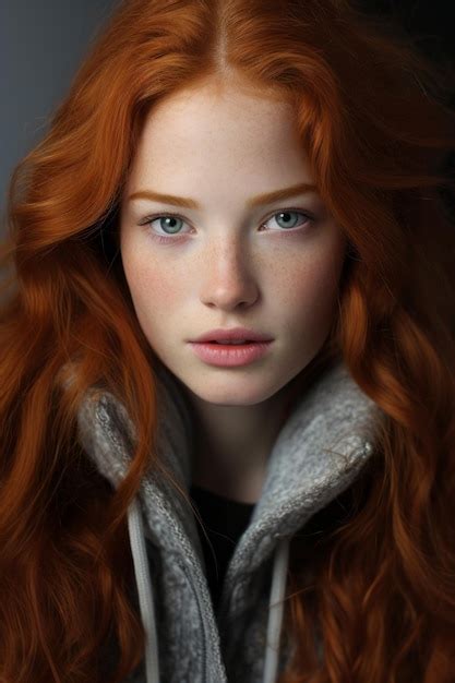 Premium Photo A Woman With Long Red Hair And Blue Eyes