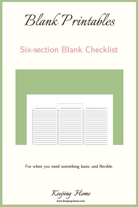 Six Section Blank Checklist Free Printable Keeping Home