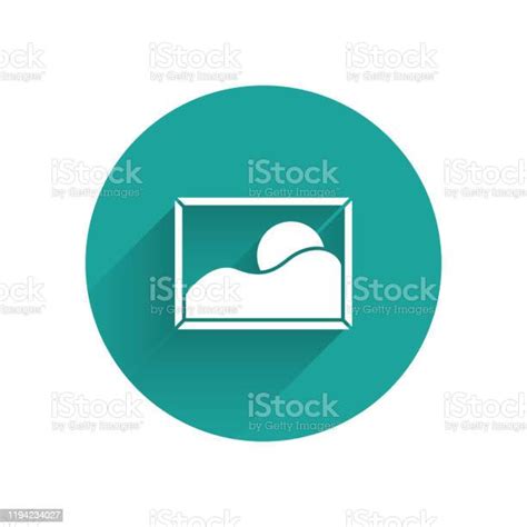 긴 그림자로 격리 된 흰색 그림 풍경 아이콘입니다 녹색 원 버튼입니다 벡터 일러스트레이션 0명에 대한 스톡 벡터 아트 및 기타