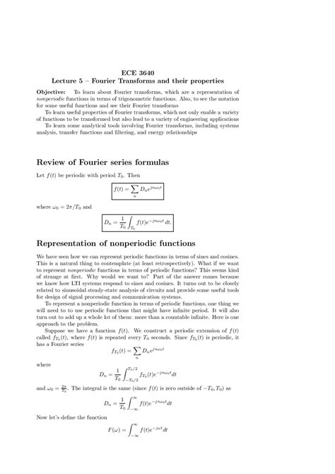 fourier transforms and their properties lecture notes ece 3640