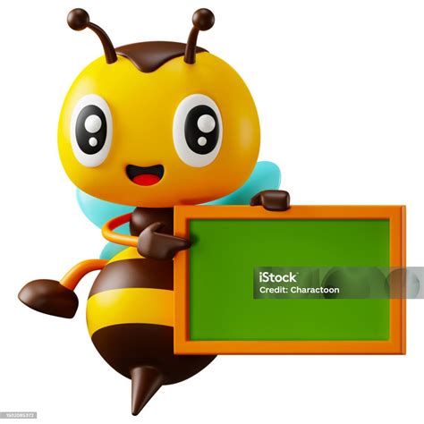 만화 귀여운 꿀벌 손이 빈 칠판 3d 렌더링 캐릭터 일러스트레이션을 가리키고 있다 학교 개념으로 돌아 가기 가리키기에 대한 스톡 사진 및 기타 이미지 Istock