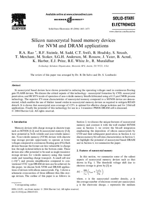 (PDF) Silicon nanocrystal based memory devices for NVM and DRAM ...