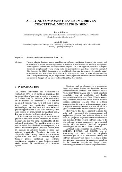 Pdf Applying Component Based Uml Driven Conceptual Modeling In Sdbc
