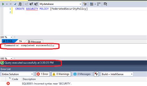 Azure Sql Database Vs2019 Sql Project Incorrect Syntax Trying To