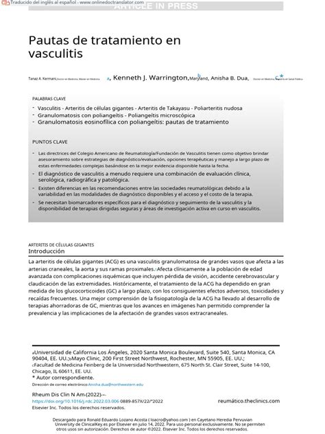 Treatment Guidelines In Vasculitis Enes Pdf Ultrasonido Médico