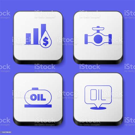 파이 차트와 달러 밸브가 있는 오일 파이프 탱크 저장 및 Word 오일 아이콘을 설정합니다 흰색 사각형 버튼입니다 벡터 가솔린에 대한 스톡 벡터 아트 및 기타 이미지