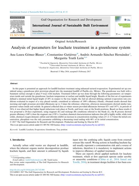 pdf analysis of parameters for leachate treatment in a greenhouse system