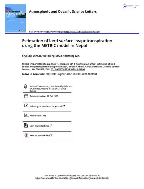 Pdf Estimation Of Land Surface Evapotranspiration Using The Metric