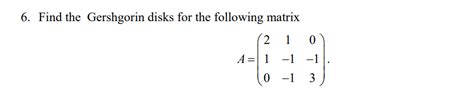 solved 6 find the gershgorin disks for the following matrix