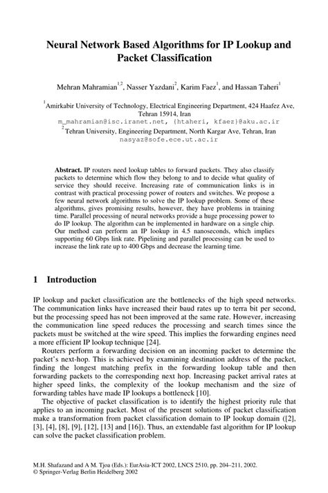 Pdf Neural Network Based Algorithms For Ip Lookup And Packet
