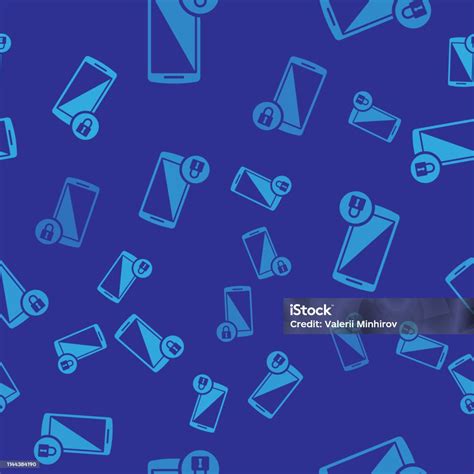 파란색 배경에 닫힌 자물쇠 아이콘 고립 된 완벽 한 패턴 블루 스마트 폰 자물쇠를 가진 전화 모바일 보안 안전 보호 개념입니다 벡터 일러스트 0명에 대한 스톡 벡터 아트 및