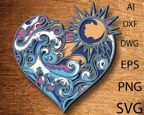 Ocean Heart Multilayer Svg Files Svg File Paper Cut Files For Laser