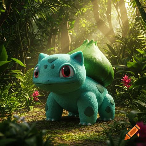 Bulbasaur Stands In A Sunlit Forest Clearing With Glowing Eyes
