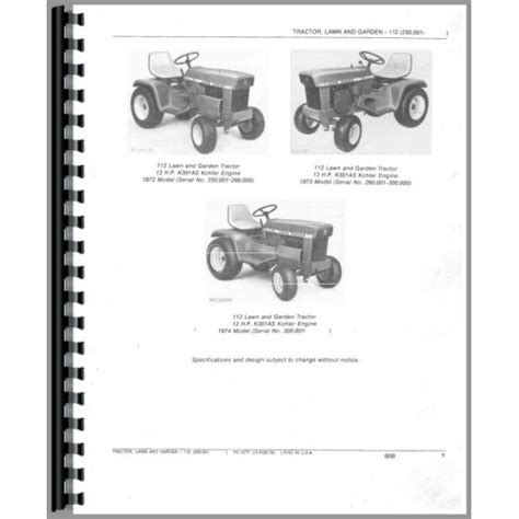 John Deere 112 Lawn And Garden Tractor Parts Manual 250001 And Up 1966