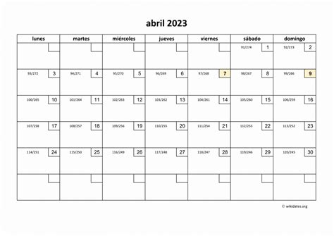 Calendario Abril 2023
