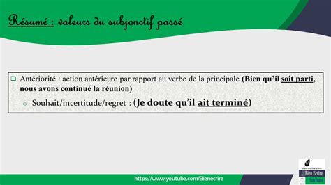 Subjonctif Passé Valeurs Bien écrire