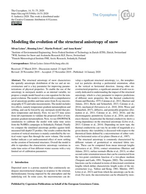 Modeling The Evolution Of The Structural Anisotropy Of Snow Pdf Snow Anisotropy