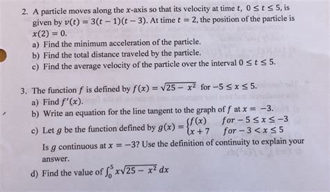 solved 2 a particle moves along the x axis so that its