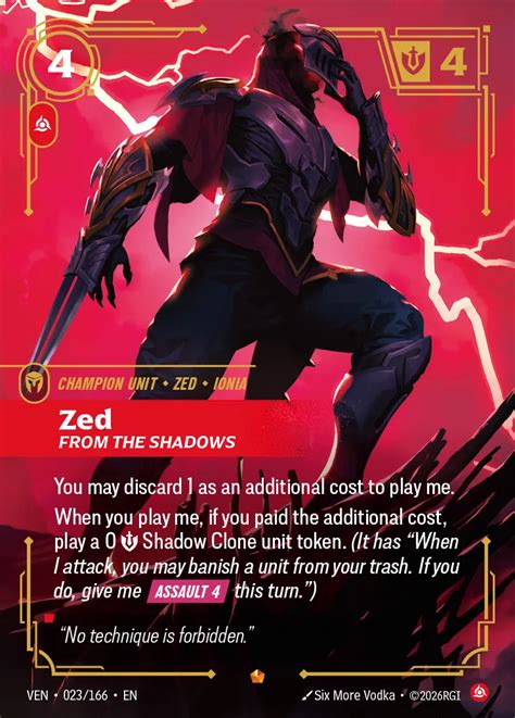 Ven 023 Zed From The Shadows Card Riftbound Tcg