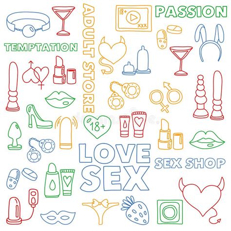 Vector Fijado Con Los Iconos De La Tienda Del Sexo Fondo Er Tico De Los Juegos Del Fetiche
