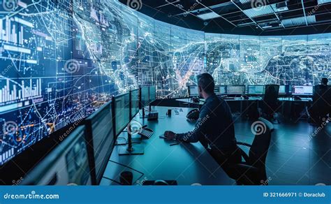 An Operator Monitors Extensive Network Activity On Large Screens Displaying A High Tech City Map