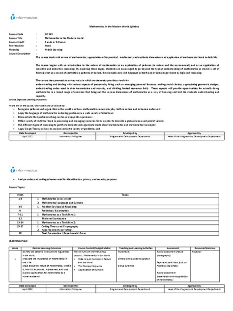 mathematics in the modern world syllabus pdf mathematics statistics