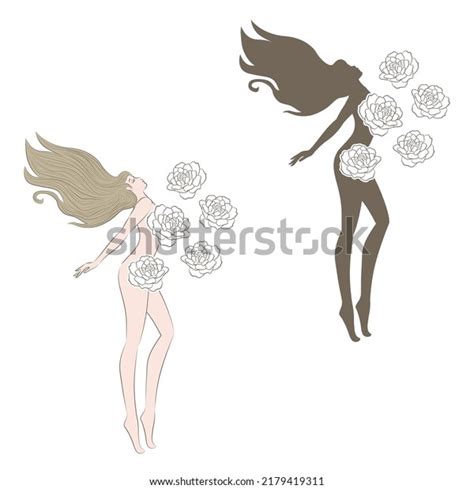 Flowers Beautiful Naked Woman Vector Illustration Stock Vector Royalty Free