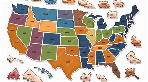 Colorful Cartoon Vector Illustration Of Set Of Us States Maps Premium
