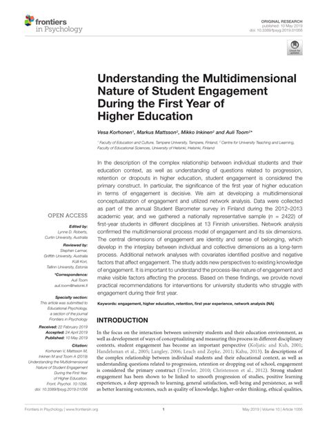PDF Understanding The Multidimensional Nature Of Student Engagement During The First Year Of