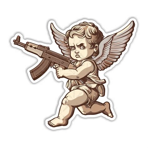 Cupid With Ak47 Cherub With Ak47 Sticker Peel Nstick
