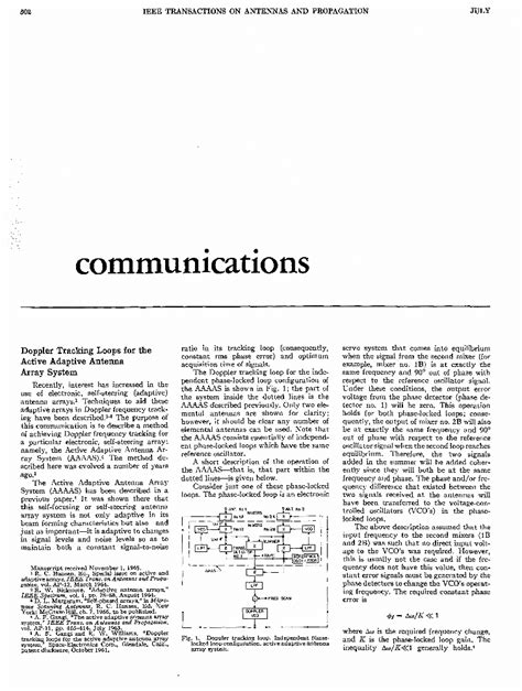 Doppler Tracking Loops For The Active Adaptive Antenna Array System
