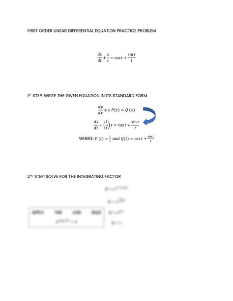 solution first order linear differential equation practice problem